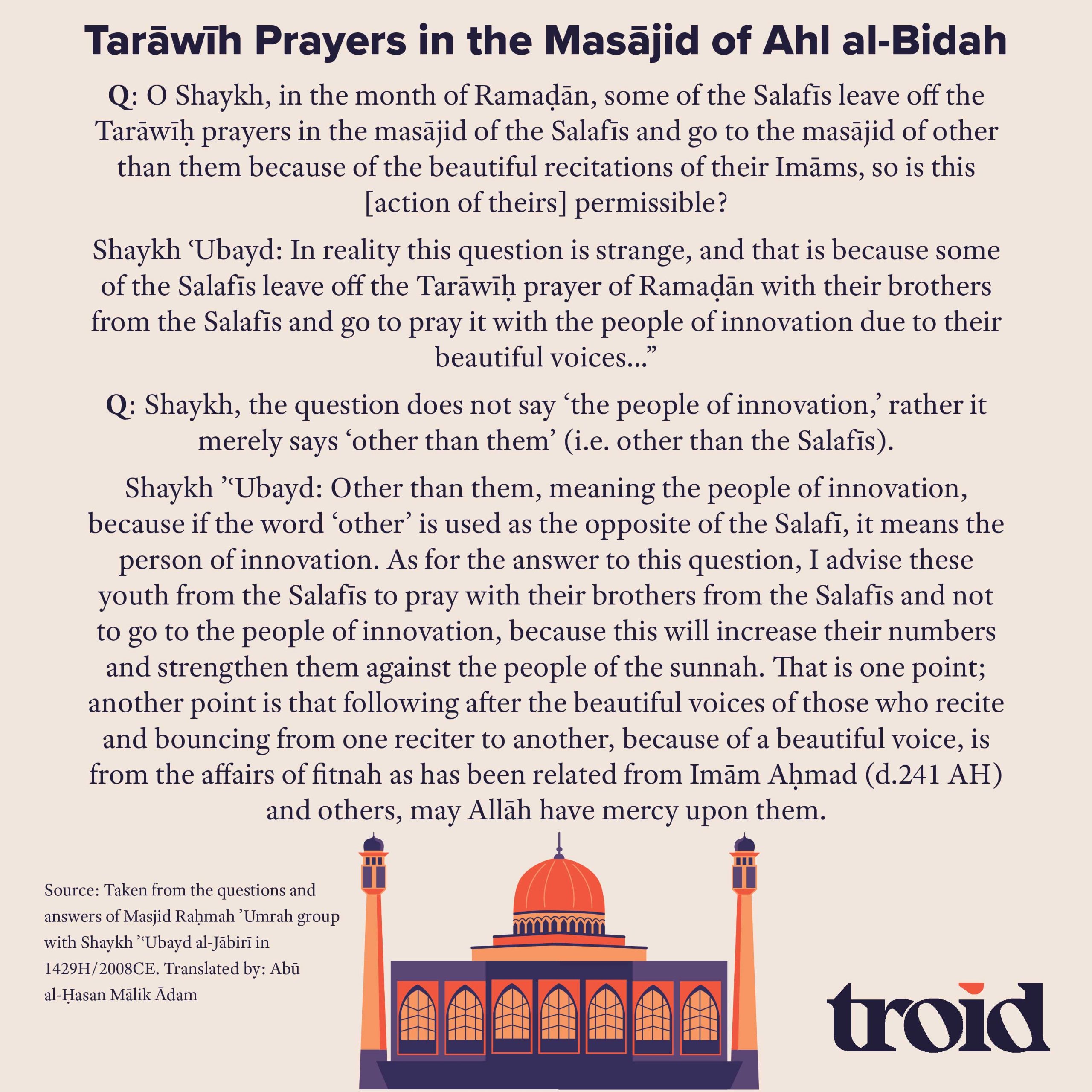 Performing Tarāwīḥ Prayers in the Masājid of Ahl al-Bidʿah - troid.org ...