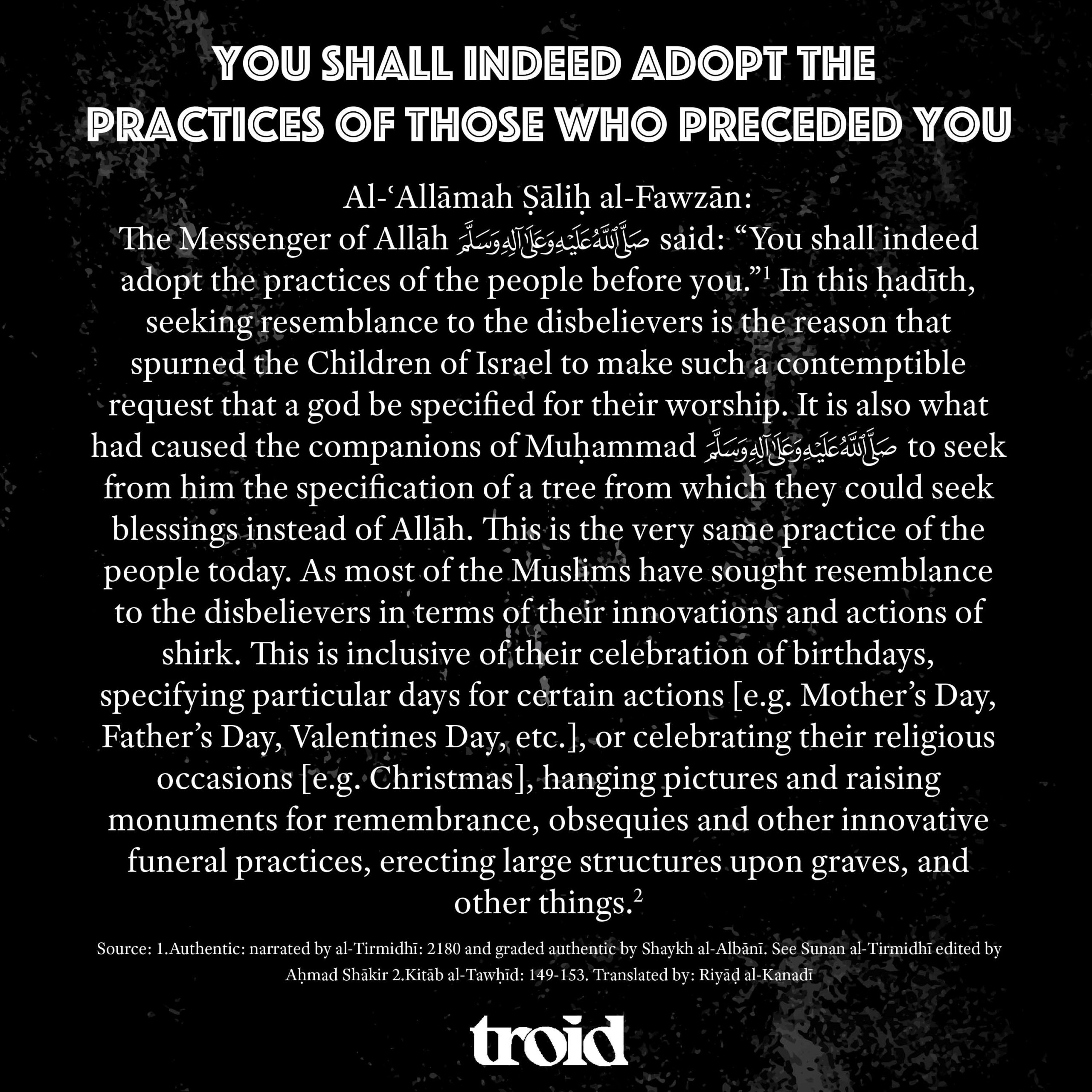 You Shall Indeed Adopt the Practices of Those Who Preceded You - troid ...