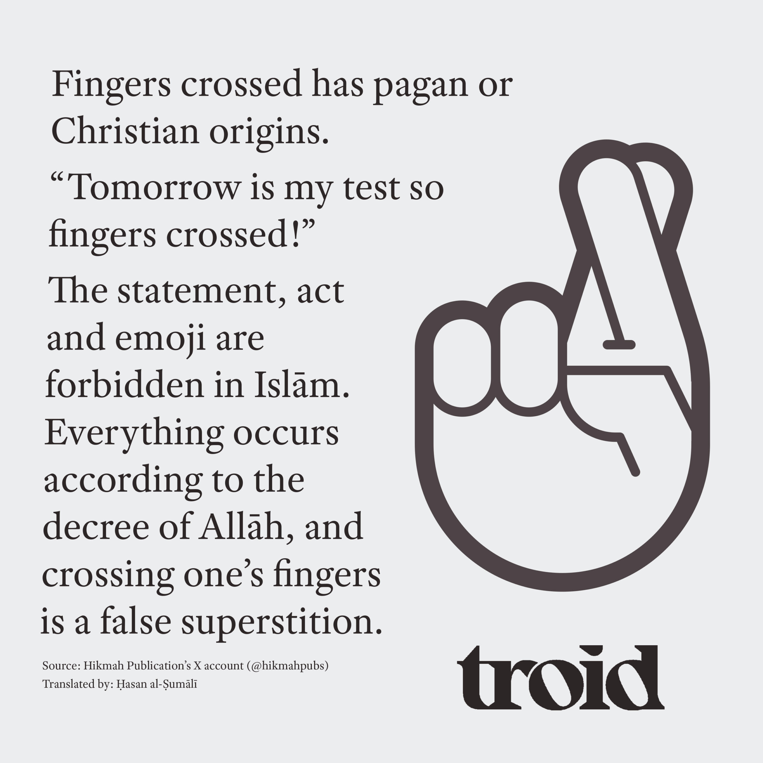 “Fingers Crossed” is Pagan Superstition - troid.org | Digital Daʿwah